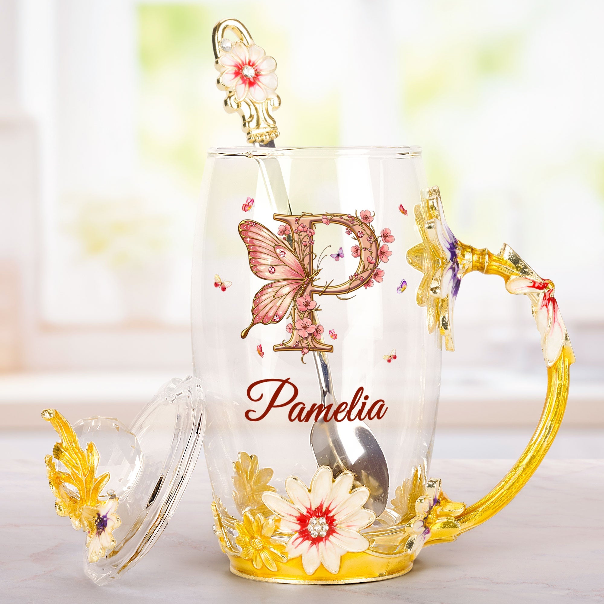 Monogram Cup Custom Name Tea Cup - Personalized Enamel Flower Tea Cup ...