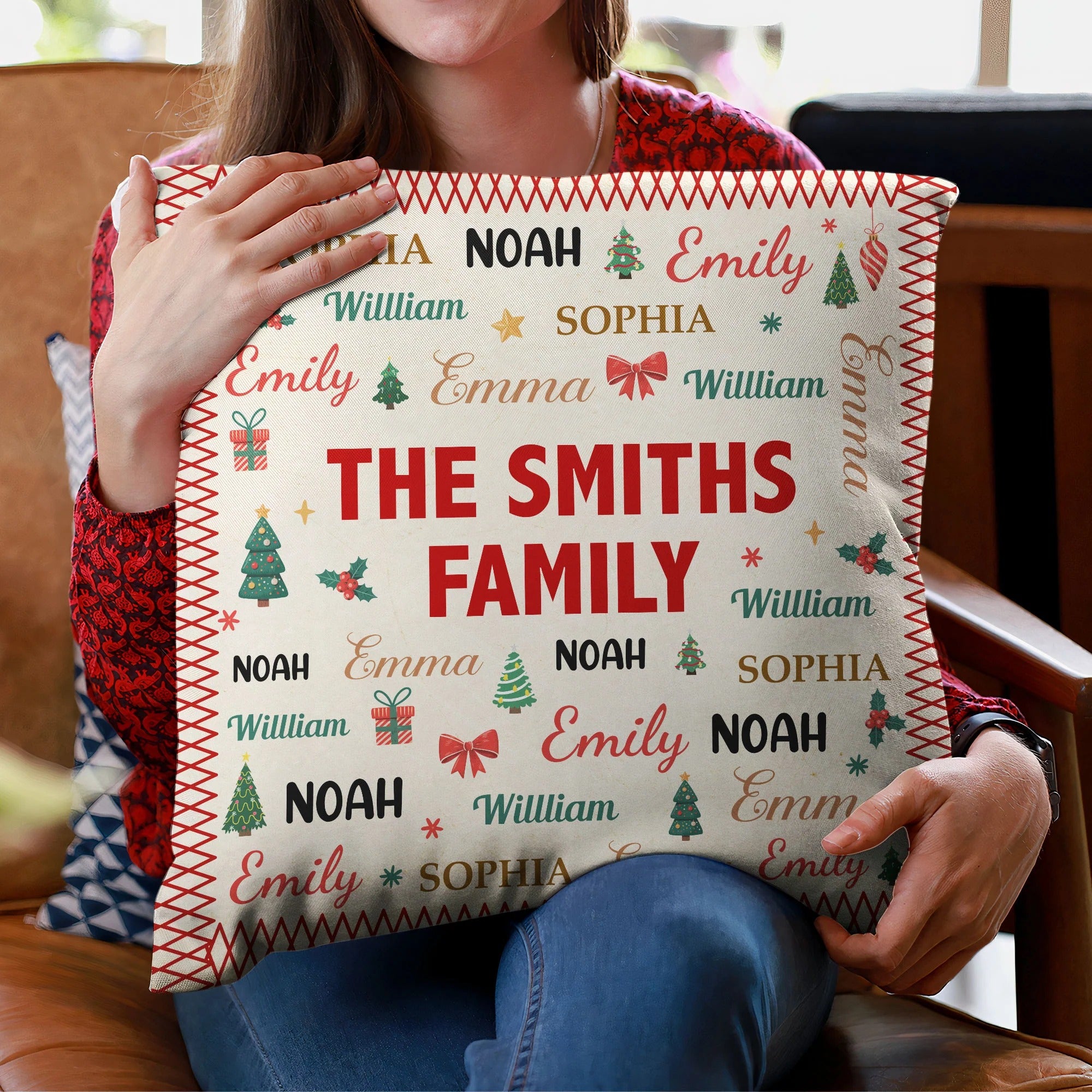 Family Name Word Christmas Theme - Personalized Cushion (Insert Includ ...